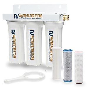 RV Water Filter Store South of The Border 3 Stage Water Filtration System - Includes 0.2 Micron Virus Hero, 0.5 Micron Carbon Block, 1 Micron Sediment Filter - High Flow, Standard Bracket