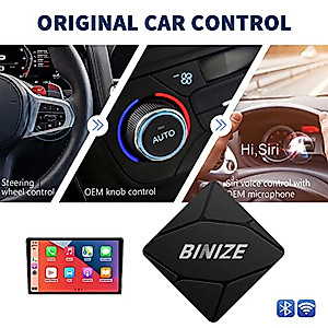 Binize Wirelss Carplay Adapter, 2023 Newest Carplay Wireless Dongle for Factory Wired CarPlay Cars to Convert Wired to Wireless, Plug&Play, Latest BT 5.2, Fast WiFi 5.8GHz, USB/Type-C 2Cables