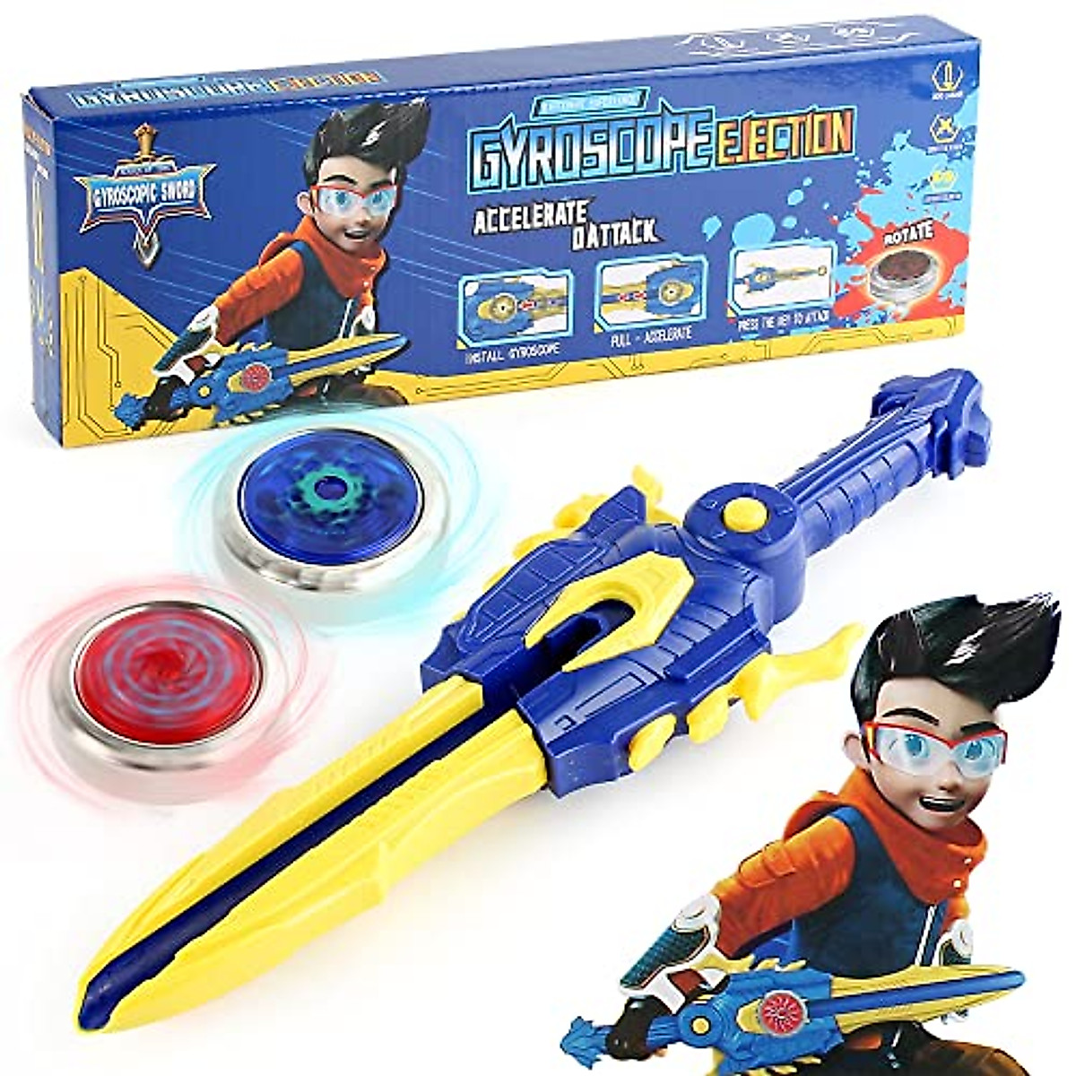 MEDMHSMA Bey Battling Top Burst Gyro Sword Launcher Toy Set, 2 Spinning Top and 1 Blue Sword Launcher, Battle Game Set Toys for Kids Children Boys Ages 8+