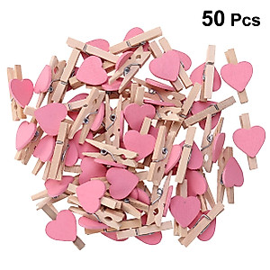 NUOBESTY 50pcs Clothes pins Mini Wooden Clips Clothespins Crafts Clips with Hearts for Wedding Party Valentines Day Decoration Photo Wood Clip Clothespin