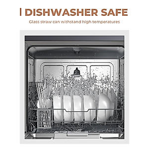 Foogwee® 20 Packs Reusable Glass Straws Set, 8.5'' x 10mm Clear Drinking Straws for Smoothies, Shakes, Coffee, Juice, Sodas, Milk, Tea, Cocktails, Set of 8 Straight and 8 Bent with 4 Cleaning Brushes