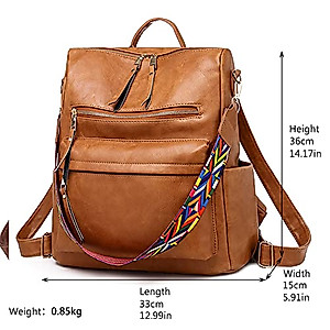 HUIUEITW Women Backpack Purse Fashion Multipurpose Design Handbags and Shoulder Bag PU Leather Travel bag (Khaki)