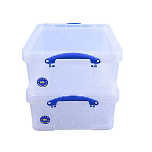 Really Useful Box 18 Liter Plastic Stackable Storage Container w/Snap Lid & Built-In Clip Lock Handles for Home or Office Organization, 2 Pack, Clear