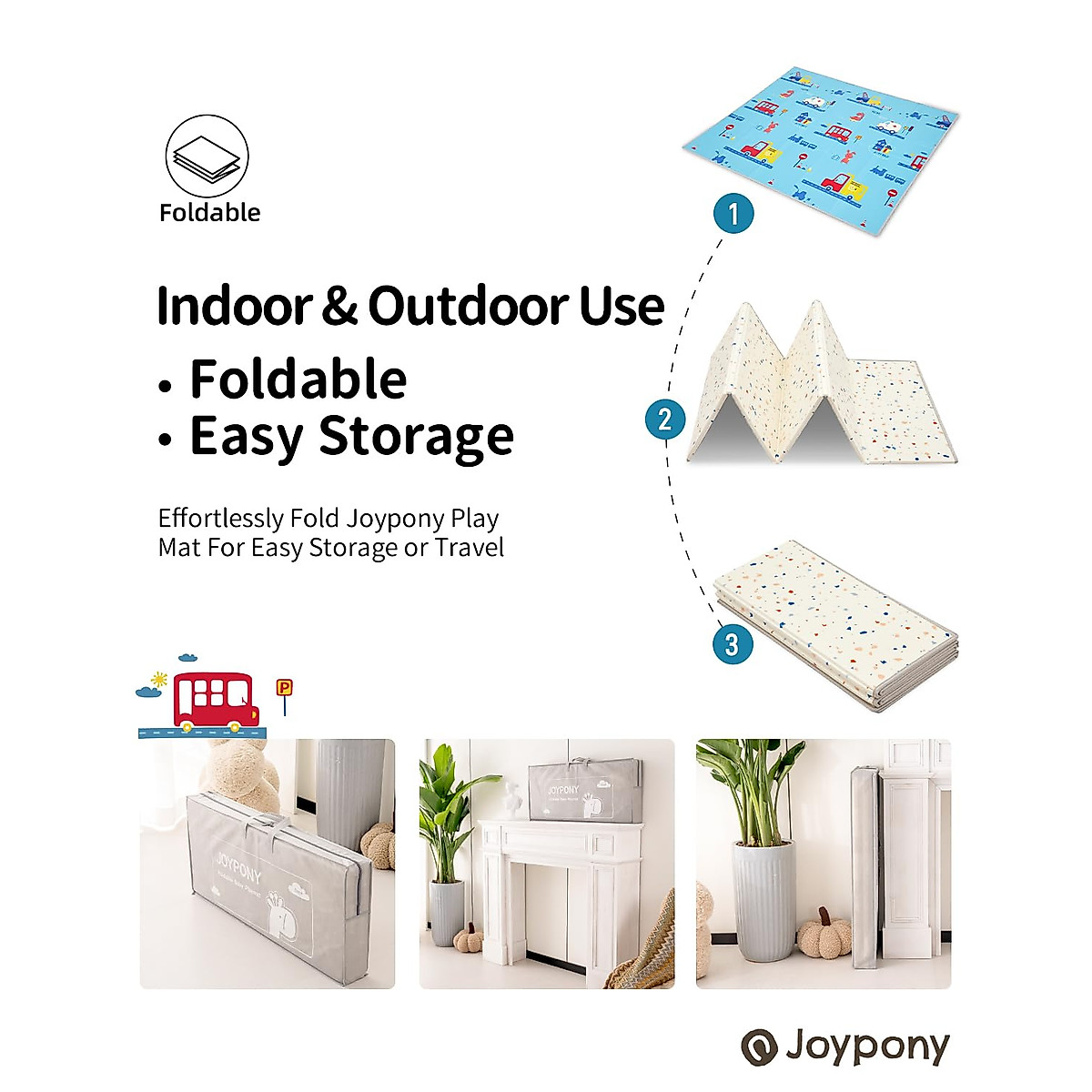 Joypony Baby Play Mat 79" X 71", Extra Large Foldable Play Mats for Babies and Toddlers, Waterproof & Anti-Slip Portable Baby Floor Mat for Tummy Time, Foam Baby Mat for Floor with Travel Bag