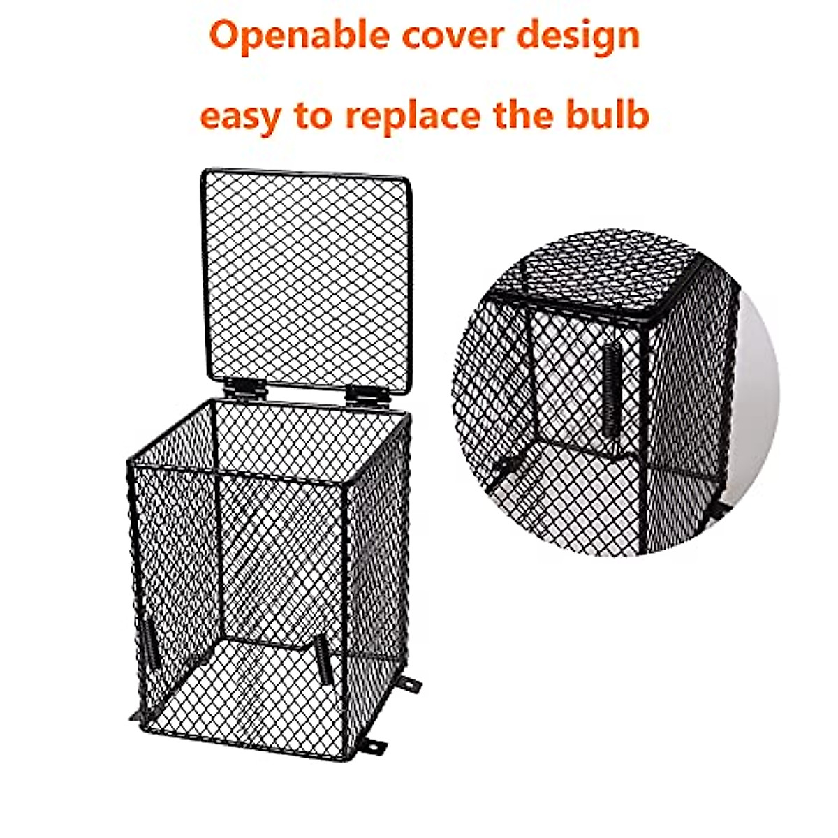 Wadoy Reptile Heater Guard, Heat Lamp Light Cage for Reptile, Heating Anti-Scald Burn Protective Lampshade Mesh Cover, Day Night Ceramic Light Bulb Heater Guard, Cubiod