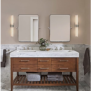 ANDY STAR 22"x34" Brushed Nickel Pivot Mirror for Bathroom, Silver Metal Frame Bathroom Mirrors for Wall，Rectangle Titling Vanity Wall Mirror with Rounded Corner Design Hangs Vertically Only