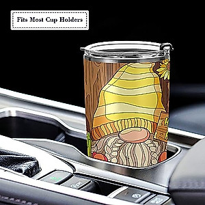 Happy Fall Gnome Dwarf Travel Mug Insulated Tumbler with Lid and Straw Pumpkin Mushroom Stainless Steel Vacuum Double Walled Drinking Cup Keeps Drinks Cold & Hot Water Bottle for Travel Coffee Home