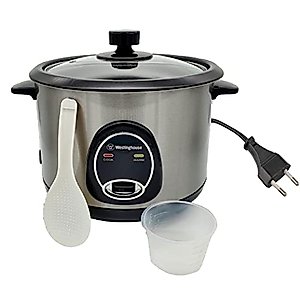 Westinghouse 220 Volt Rice Cooker 10 Cup, Non Stick Cooking Pot, Measuring Cup, Keep Warm Function-Stainless Steel-700W (NOT FOR USE IN USA)