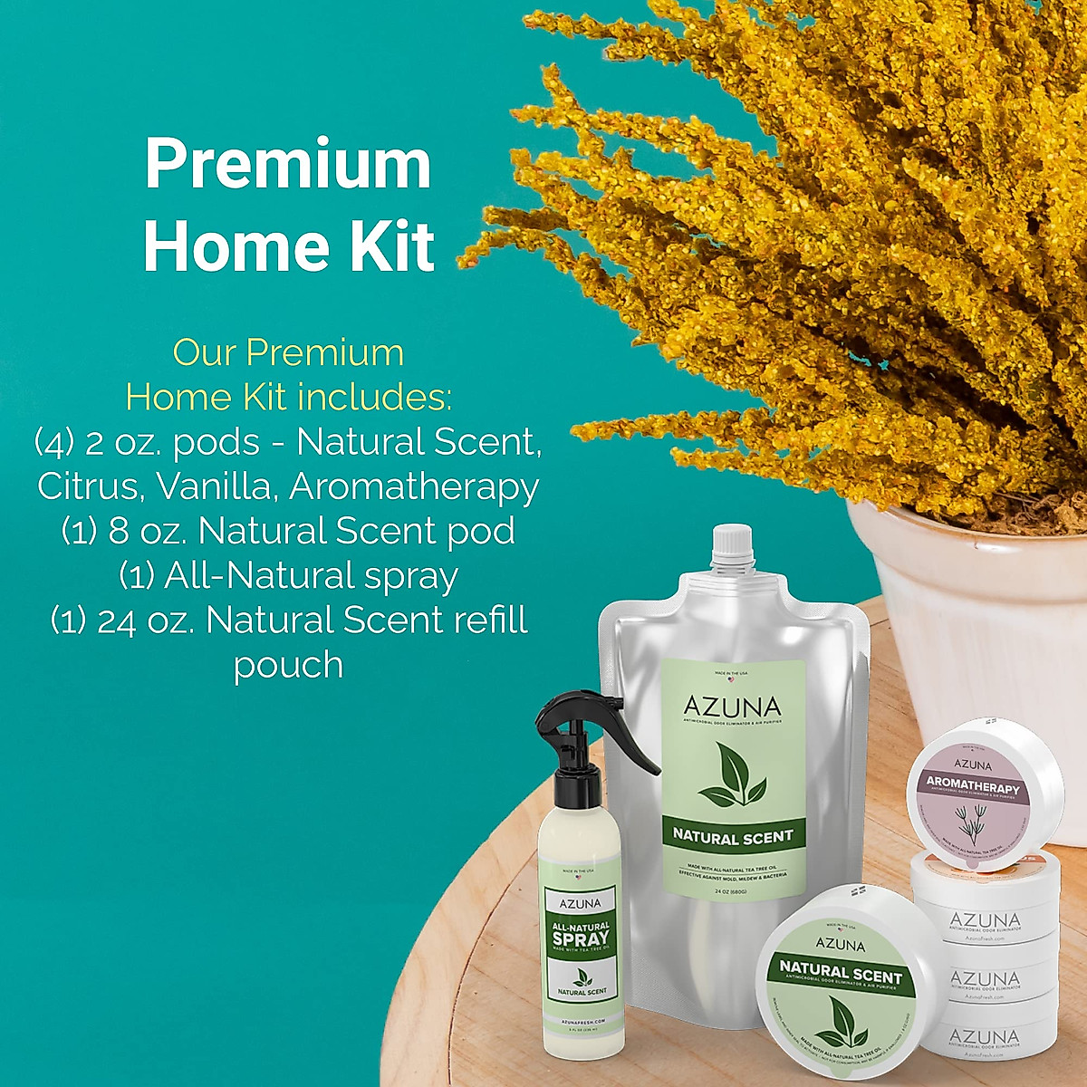 Azuna All-Natural Odor Remover Gel, Premium Whole-Home Kit | Air Purifier with Tea Tree Oil | Plant-Based & Long Lasting | For Pet Odors, Smoke & Strong Odors | Variety Pack