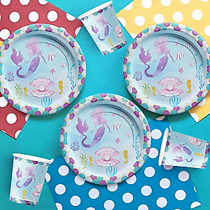 NAIWOXI Mermaid Birthday Decorations Tableware Girls - Mermaid Birthday Party Supplies, Paper Plates, Napkins, Cups, Cutlery, Little Mermaid Party Decorations For Baby Shower Birthday | Serve 24