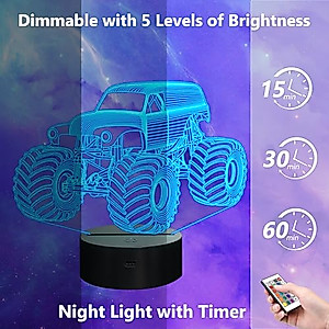 FULLOSUN Monster Truck Gifts, Car, Dirt Bike 3D Night Light for Kids (4 Patterns) with Remote Control & 16 Colors Changing & Dimmable Function & Gift Wrap, Xmas Birthday Gifts for Boy Girl (KIT1)