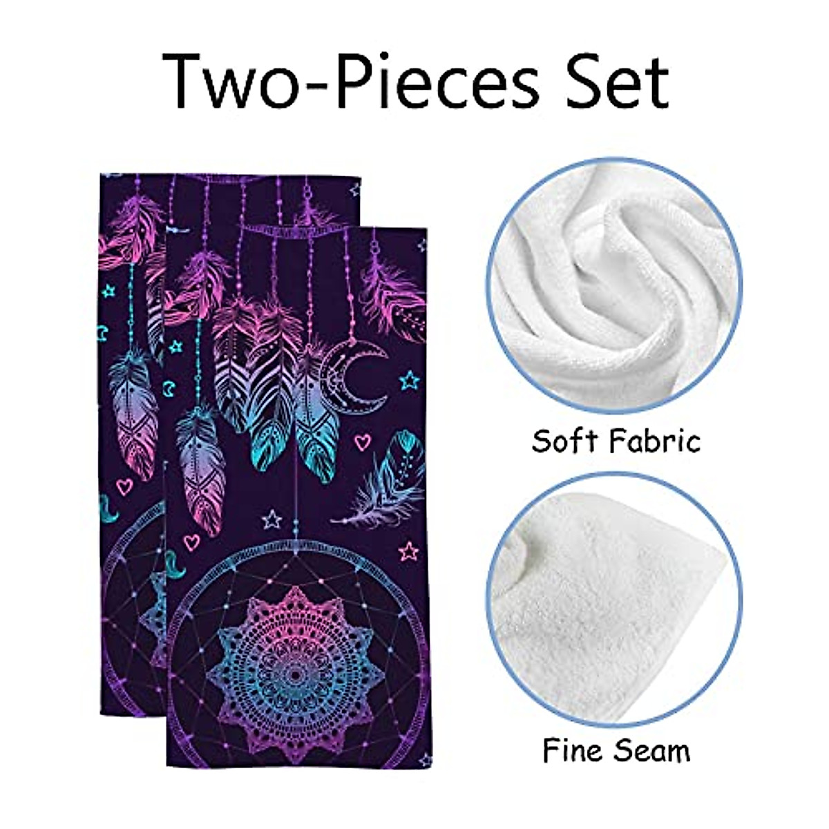 Vantaso Boho Indian Dream Catcher Feathers Hand Towels Set for Bathroom Kitchen Towels Microfiber Bath Towel Absorbent Fingertip Towel Multiprupose for Guest Gym Spa and Bar 30 x 15 inch