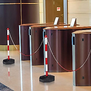 6 Pack Traffic Delineator Post Cones with Fillable Base, Adjustable Traffic Safety Barrier PE Plastic Construction Caution Road Stanchions with 5Ft Plastic Chain for Warning & Crowd Control