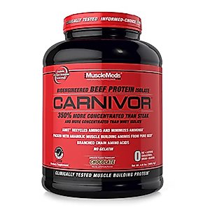 MuscleMeds, Carnivor Beef Protein Isolate Powder 56 Servings, Chocolate, 72 Ounce,4.19 Pound (Pack of 1),002542