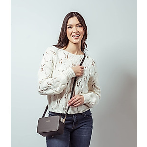 KEDZIE Color Pop Modernist Vegan Leather Crossbody Shoulder Compact Camera Shape Bag For Women With Adjustable Strap - Gray