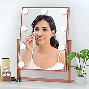 FENCHILIN Hollywood Mirror with Light Large Lighted Makeup Mirror Vanity Makeup Mirror Smart Touch Control 3Colors Dimable Light Detachable 10X Magnification 360°Rotation (Rose Gold)