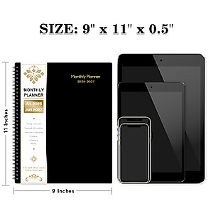 Monthly Planner 2023-2025 - 2023-2025 Monthly Planner With Tabs, Jul. 2023- Jun. 2025, 9" x 11", 24-Month Planner with Pocket & Label, Contacts and Passwords, Thick Paper, Twin-Wire Binding - Black by Artfan