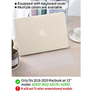 Seorsok Compatible with MacBook Air 13 Inch Case2022 2021 2020 2019 2018 Release A1932 A2179 M1 A2337 Touch ID,Elegant Leather Plastic Hard Shell Case Transparent Keyboard Cover,Beige Woven Fabric