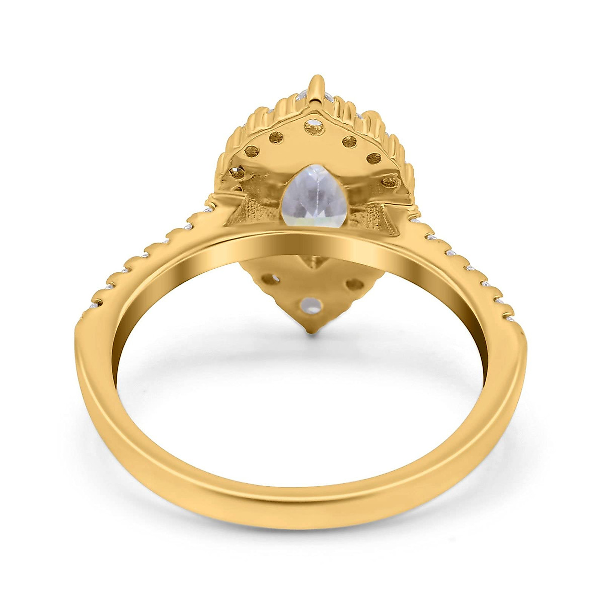 Blue Apple Co. Yellow Tone, Simulated Cubic Zirconia Size-7 Halo Marquise Art Deco Engagement Wedding Bridal Ring Round CZ 925 Sterling Silver