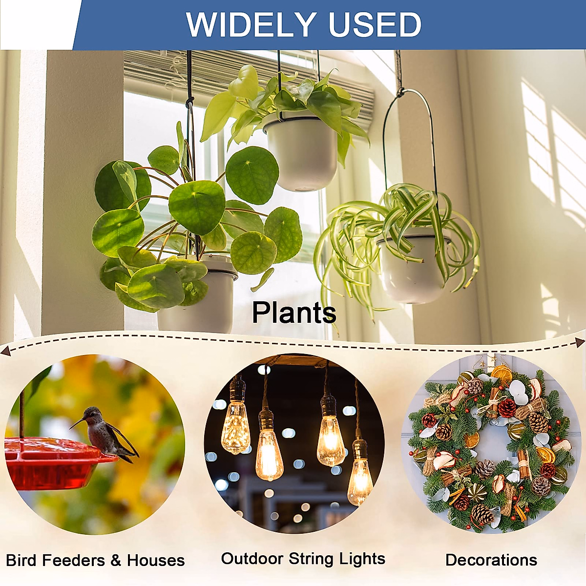 ADIIL 20 PCS Q Hanger Hooks with Safety Buckle, Windproof Screw Hooks for Hanging Outdoor String Lights, Plants, Christmas Patio Lights, 2.2 Inches, Black