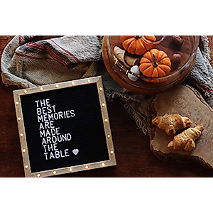 Letter Board The Original Black Felt Board with Stand, Built-in LED Lights 10 x 10 -Menu Board + Wood Frame, 340 Letters, Emojis + Cursive Words - Custom Sign Messages