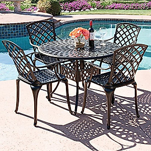 Best Choice Products 5-Piece All-Weather Outdoor Cast Aluminum Dining Set for Patio, Balcony, Lawn, Garden, Backyard w/ 4 Chairs, Umbrella Hole, Lattice Weave Design - Brown