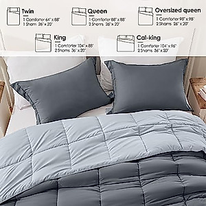 Homelike Moment Lightweight Comforter Set, Reversible All Season Down Alternative Bed Comforter Set Summer 3 Piece - 1 Comforter 2 Shams, Oversized Queen Dark Gray/Light Grey