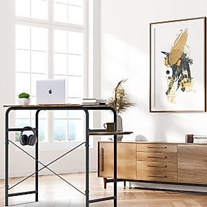 SHW Small Gaming Home Office Computer Desk with Shelf, Rustic Brown
