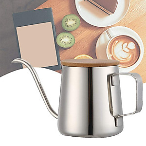 Pour Over Kettle, 12oz/350ml Stainless Steel Gooseneck Coffee Kettle, Long Narrow Spout Coffee Pot Hand Drip Kettle Pour Over Coffee and Tea Pot with Wooden Lid