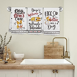 Hexagram Dog Kitchen Towels Decorative Set-Dog Lover Gifts for Women-Dog Lover Owners Mom Gifts-Housewarming Gift-Dog Hand Towels for Kitchen Set of 4-Cute Dish Towel-Tea Towel, Dog Kitchen Decor