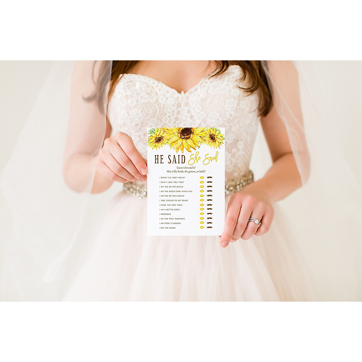 Your Main Event Prints Sunflower Bridal Shower Bachelorette Games - He Said She Said, Find The Guest Quest, Would She Rather, Phone Game - 25 Games Each, Printed Front and Back, 1 Game Per Side