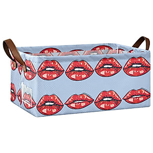 ALAZA Red Lips Fabric Storage Bins Collapsible Storage Cube Organizer Basket with Handles for Shelves Colset Wardrobe Organizition