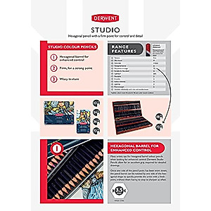 Derwent Studio Colored Pencils, 3.4mm Core, Metal Tin, 12 Count (32196)