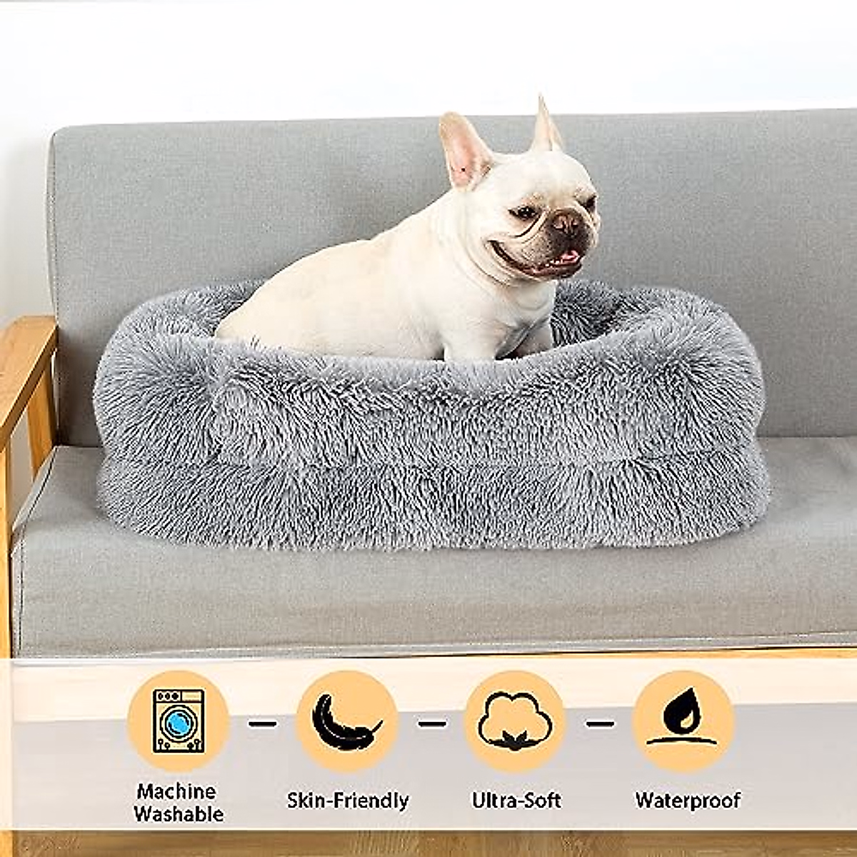 2 in 1 Calming Dog Beds for Medium Dogs, Dual Layer Orthopedic Egg Crate Foam & Memory Foam Faux Fur Shag Pet Mattress Warming Rectangle Cuddle Bed Comfy Anti Anxiety, Anti-Slip Washable Cover