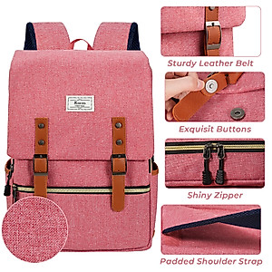 Ronyes Vintage Laptop Backpack for Women Men,15.6 inch Bookbag Casual Daypack with USB Charging Port for College Work, Pink Backpacks