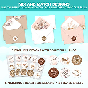 Decorably Thank You Cards with Envelopes & Stickers - 24 Pack Boho Thank You Cards with Envelopes, Blank Inside Baby Shower Thank You Cards Boho, 6x4in Baby Shower Thank You Cards with Envelopes Boho