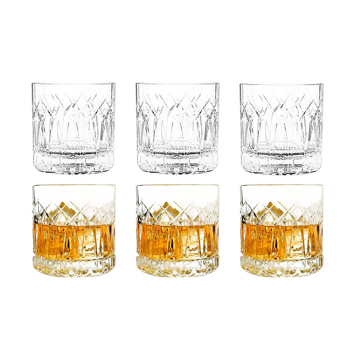 LEMONSODA Premium Double Rock Old Fashioned Whiskey Glasses - Set of 6 Cocktail Glasses for Scotch, Whiskey, Bourbon and Cognac - Vintage Arch Design - Gifts for Men (12 fl. oz.) (Arch)