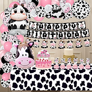 117PCS Cow Party Decorations, Cow Print Birthday Decorations Include Pink Cow Balloon Garland Arch Tablecloth Banner Toppers Balloons for Farm Cow Themed Birthday Party Supplies for Girl Baby Shower