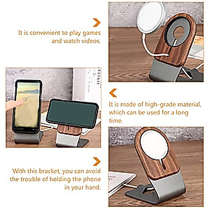 Walnut Gray Magnetic Mag Safe Phone Stand 12 pro Wooden Bracket Cradle Aluminum Alloy Mobile Cellphone Holder Metal Wireless Charger Office Kickstand Dock for iPhone 12, 12 Pro max, 12 Mini