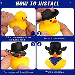 32 Set Mini Cowboy Rubber Duck with Cowboy Hat Scarf and Sunglasses Mini Yellow Duckies Bath Party Toy Mini Squeak Duck Bathtub Toys for Swimming Pool Baby Shower Birthday Party Gifts Decor (Black)