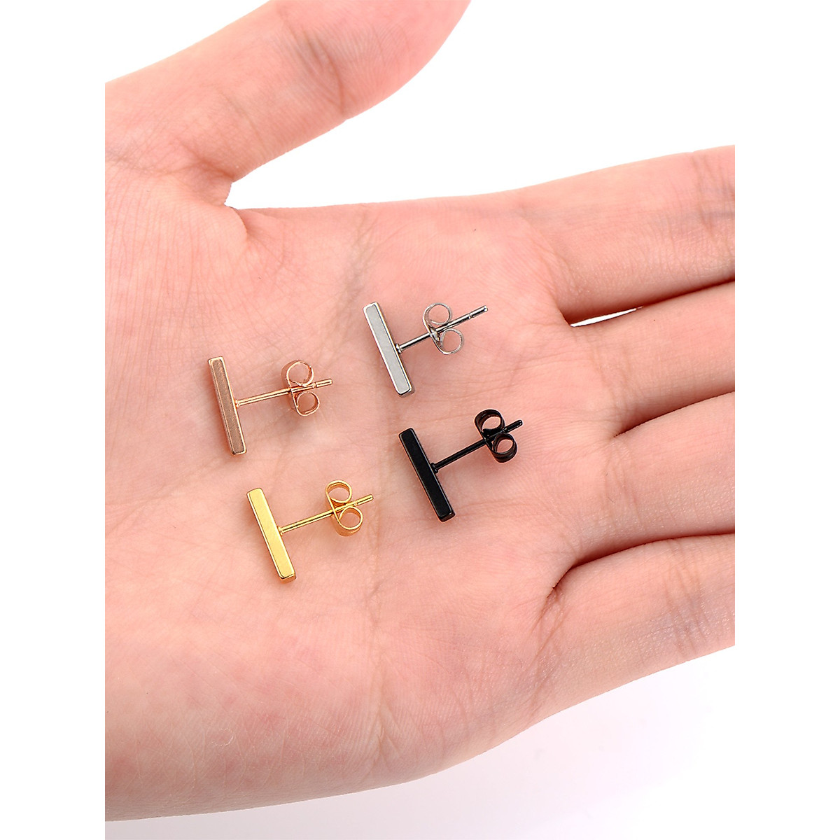 Mudder 4 Pairs Stud Earrings Stainless Steel Line Stick Stud Earring Rectangle Bar Stud for Men and Women, 4 Colors