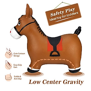 INPANY Bouncy Horse Hopper- Brown Inflatable Jumping Horse, Ride on Rubber Bouncing Animal Toys for Kids/Toddlers/Children/Boys/Girls (Pump Included)