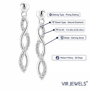 Vir Jewels 1/4 cttw Diamond Infinity Dangle Earrings .925 Sterling Silver 1 Inch Push Backs