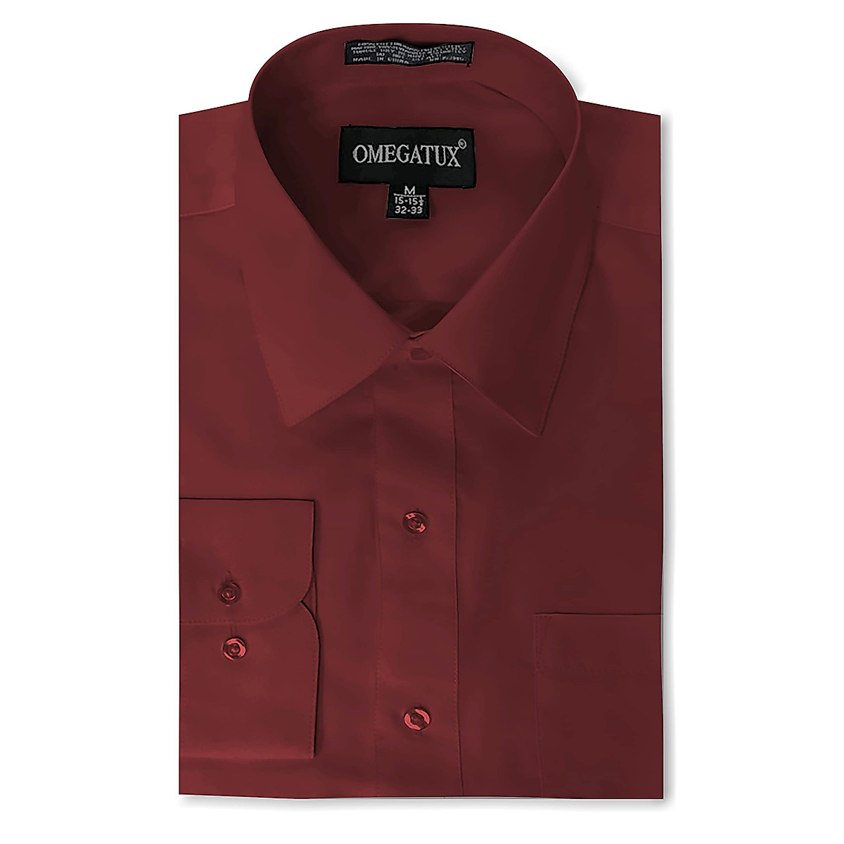 OmegaTux Omega Mens Regular fit Solid Dress Shirts w/Convertible Cuffs Burgundy (21.5-37)