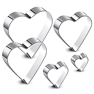5 Pieces Heart Shape Cookie Cutter Set Valentine Cookie Cutter Stainless Steel Heart Cutter Valentine's Day Present for Sandwiches, Cookie, Biscuit