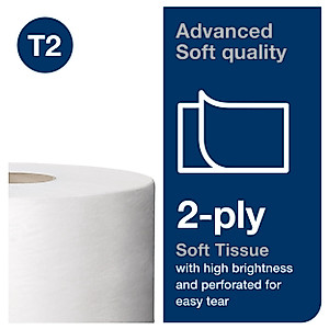 Tork Mini Jumbo Toilet Paper Roll White T2, Advanced, 2-Ply, 12 x 751', 12024402