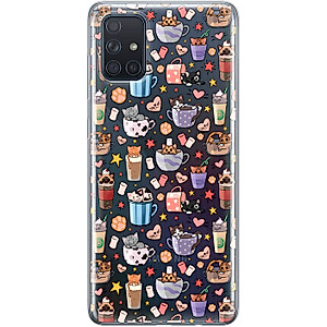 Generic Slim TPU Phone Case Compatible with Samsung Galaxy A72 A71 5G A70 A51 A32 A21 A11 A12 A01 Durable Kittens Cute Clear Soft Protective Shockproof Paws Kawaii Cover Cats Silicone Pet Coffee Cups