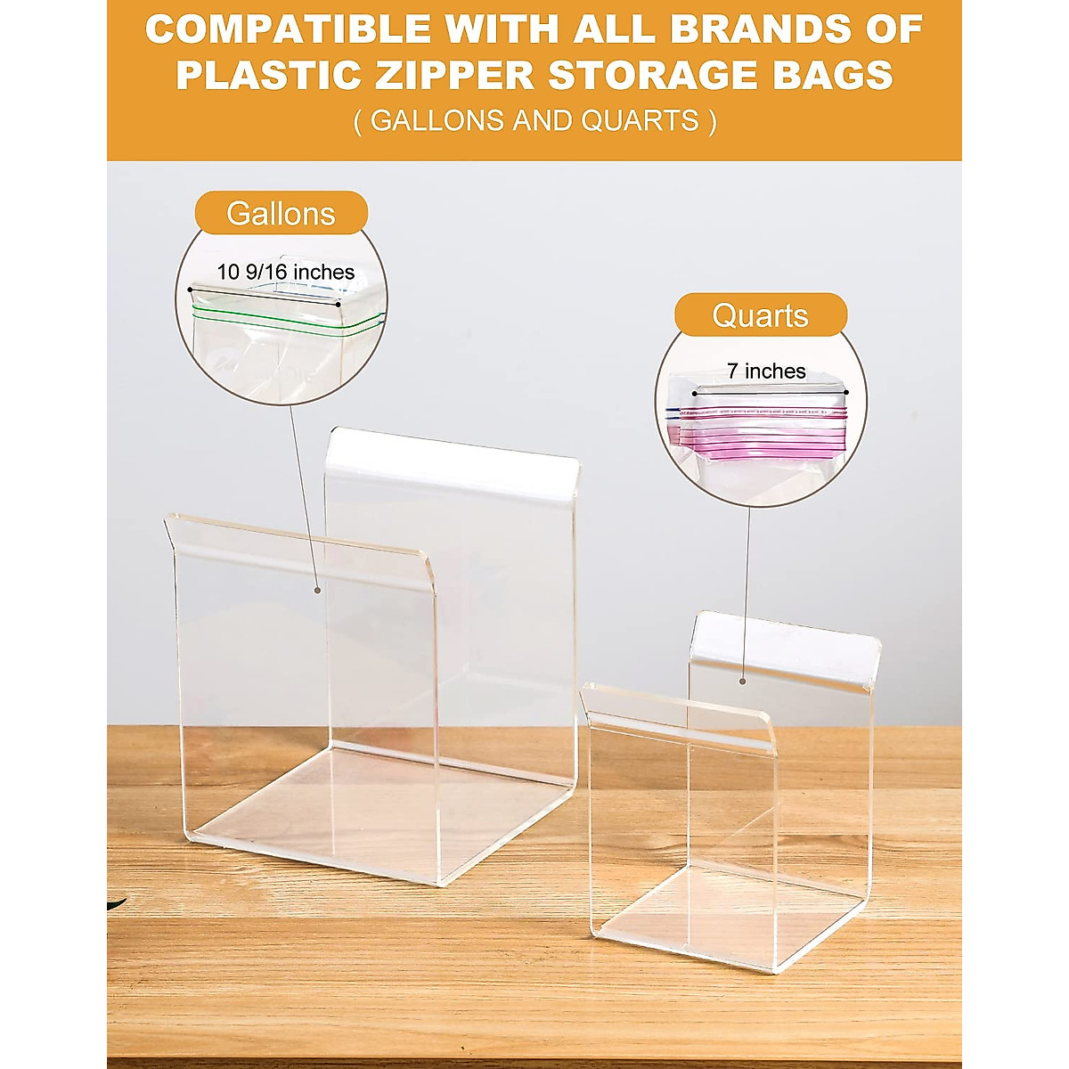 SOGUAOLO Ziplock Bag Holder,Baggy Rack Holder for Food Prep Bag,Food Storage Bag Stand,Hands-Free to Pour Leftovers,Filling Zip Lock Freezer Bag Stand,Comes with both Quart & Gallon Sizes (2 Pack)