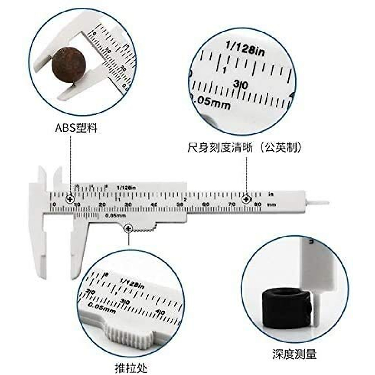 4pcs 0-80mm Double Rule Scale Plastic Vernier Caliper Measuring Student Mini Tool Ruler（White/Blue/Black/red）