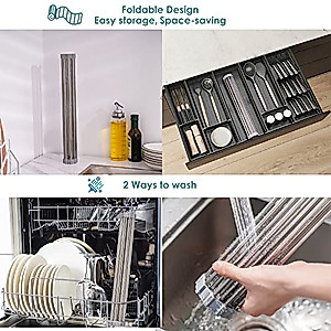 Tomorotec Roll Up Dish Drying Rack Over The Sink Grey Large Dish Drying Rack Rolling Foldable Collapsible SUS304 Stainless Steel Multipurpose Dish Drainer for Kitchen Counter (17.8”x15.7”)